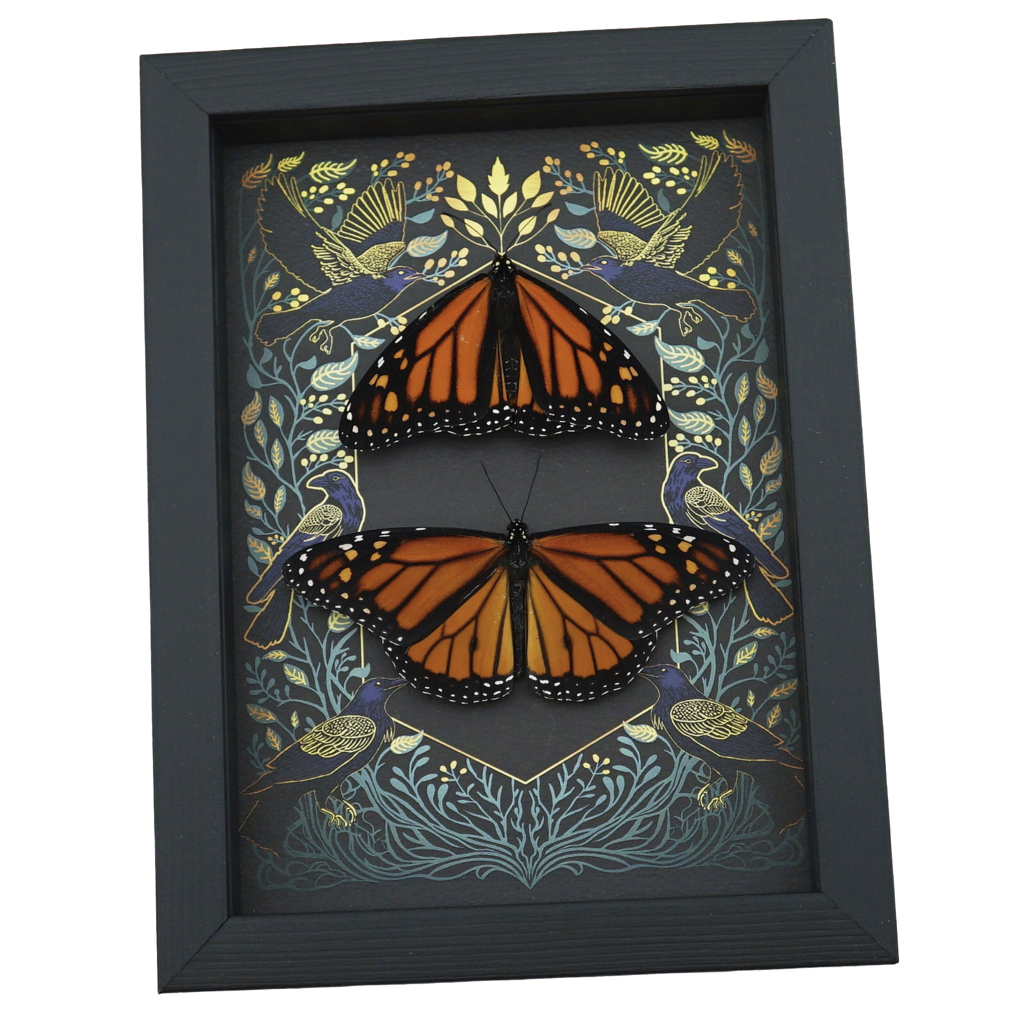 Framed Monarch Butterflies Gothic Ravens - Danaus Plexippus